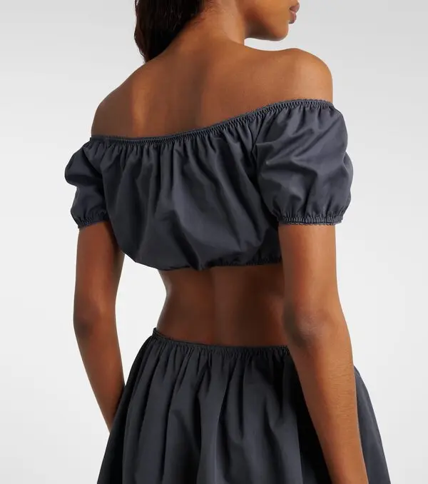 Miu Miu Off-shoulder Cotton Poplin Crop Top - Blue