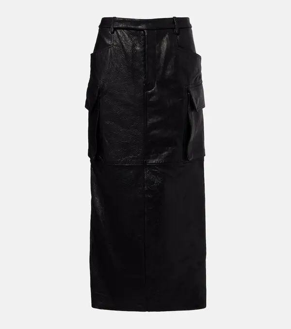 Rick Owens Firbanks Leather Midi Skirt - Black