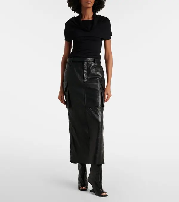 Rick Owens Firbanks Leather Midi Skirt
