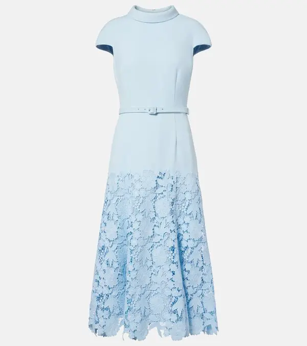 SELF-PORTRAIT Belted Lace Midi Dress