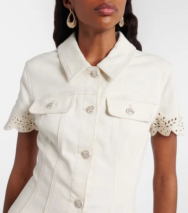 SELF-PORTRAIT Broderie Anglaise Denim Minidress - White