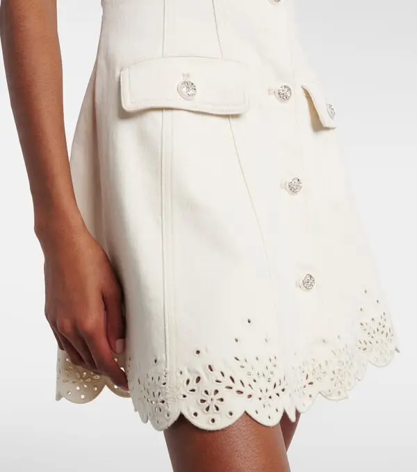 SELF-PORTRAIT Broderie Anglaise Denim Minidress - White