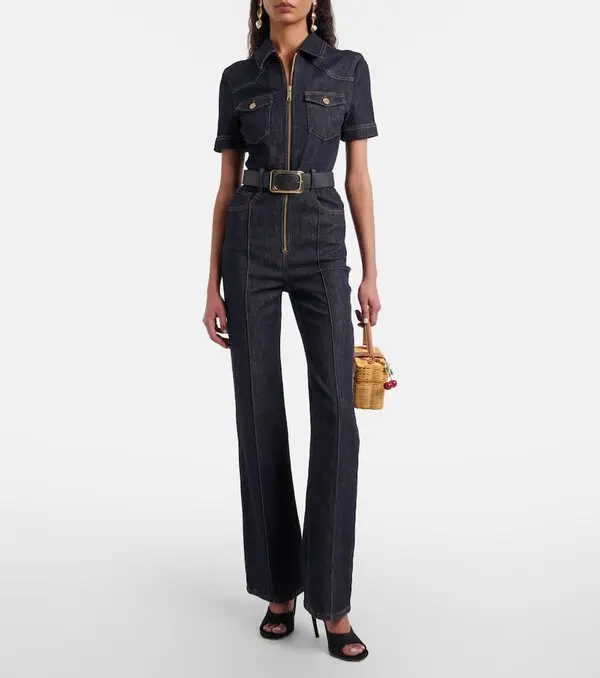 SELF-PORTRAIT Belted Denim Jumpsuit