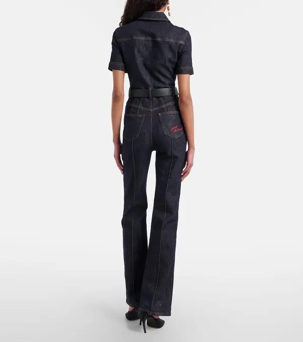 SELF-PORTRAIT Belted Denim Jumpsuit