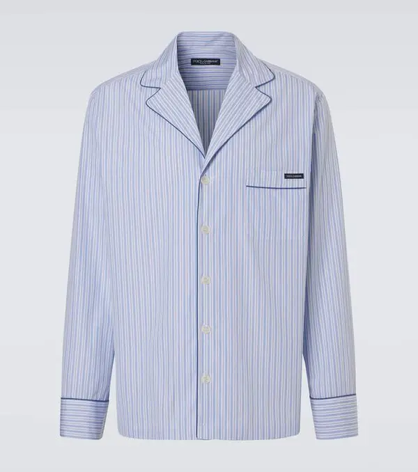 Dolce & Gabbana Striped Cotton And Silk Poplin Pajama Shirt - Blue