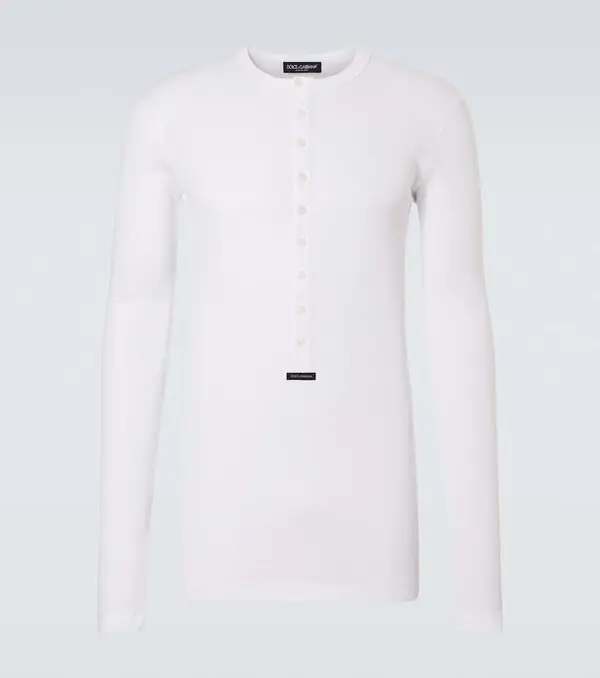Dolce & Gabbana Ribbed-knit Cotton Henley Shirt - White