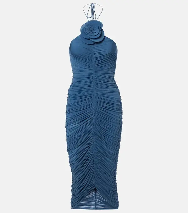 Magda Butrym Floral-appliqué Ruched Midi Dress - Blue