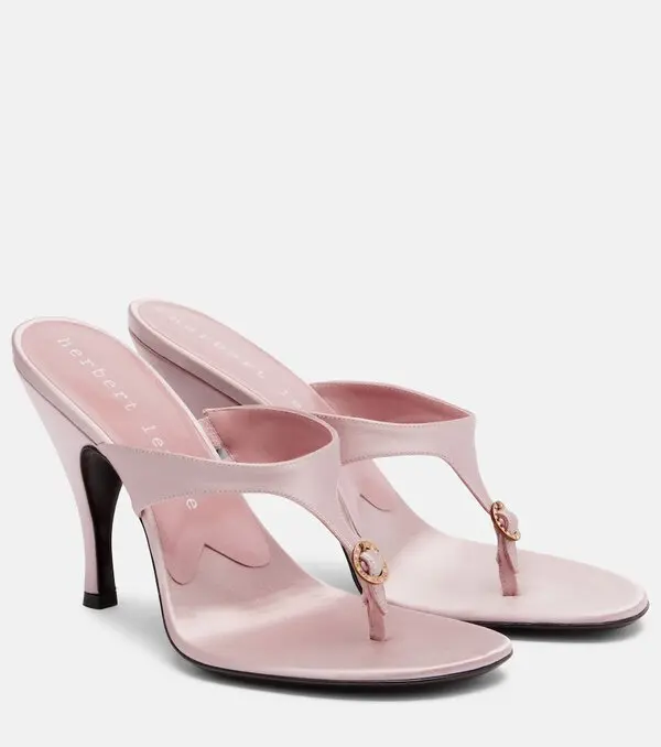 HERBERT LEVINE Embellished Satin Thong Sandals - Pink