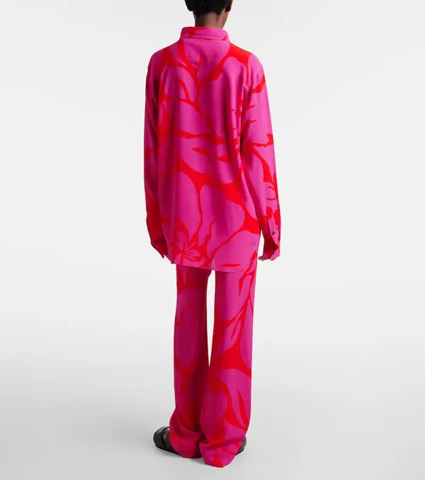 Dries Van Noten Floral Print Viscose Pants - Pink