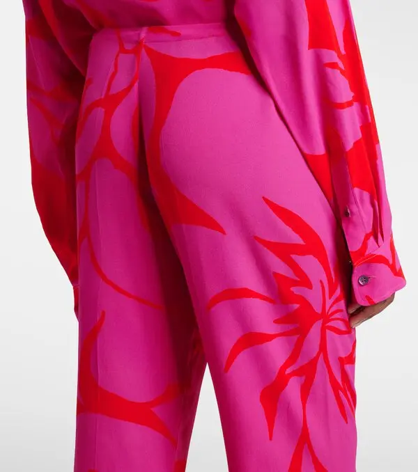 Dries Van Noten Floral Print Viscose Pants - Pink