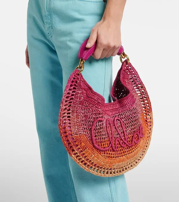 Chloé Summer Banana Medium Raffia Shoulder Bag - Orange