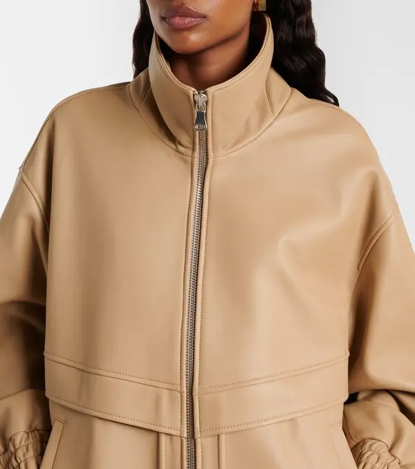 Nour Hammour Lamb Leather Bomber Jacket - Beige