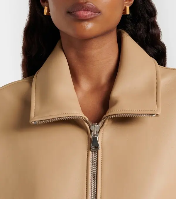 Nour Hammour Lamb Leather Bomber Jacket - Beige