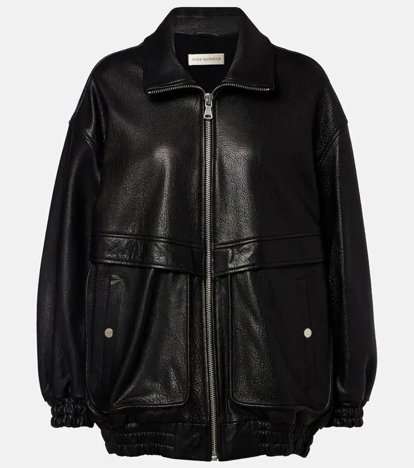 Nour Hammour Beck Leather Bomber Jacket - Black
