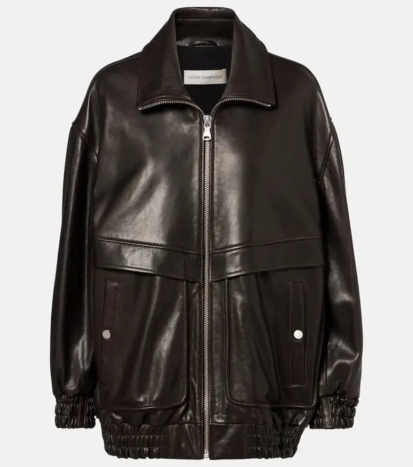 Nour Hammour Beck Leather Bomber Jacket - Brown