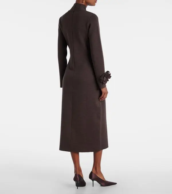 oscar midi dress brown De La Renta Floral-Appliqué Wool-Blend - Millie Bobby Brown's mini