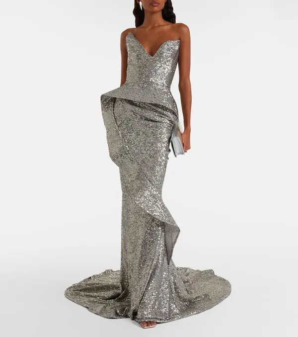 Maticevski Glorious Sequined Gown - Silver