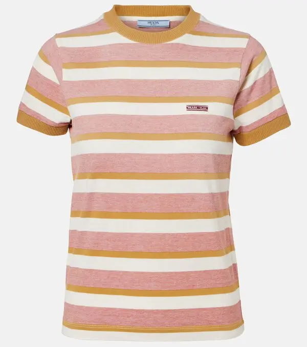 Prada Striped Cotton Jersey T-shirt - Red