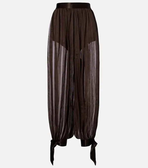 XU ZHI Striped Silk-blend Wide-leg Pants - Brown