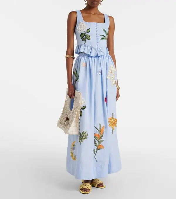 Agua Bendita Eslabón Linen Crop Top - Blue