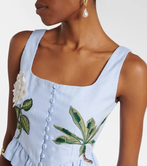 Agua Bendita Eslabón Linen Crop Top - Blue