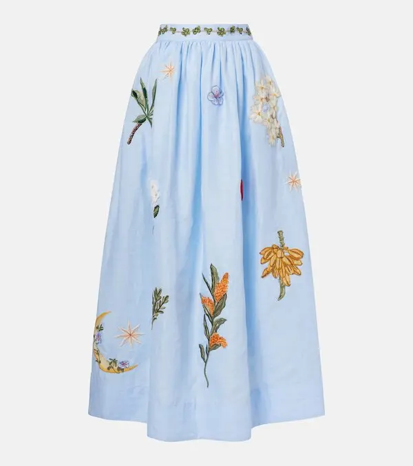 Agua Bendita Linen Maxi Skirt - Blue