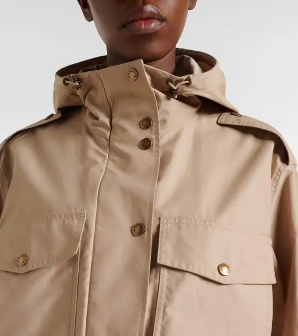 Moncler Carex Cropped Hooded Cotton-blend Poplin Jacket - Beige
