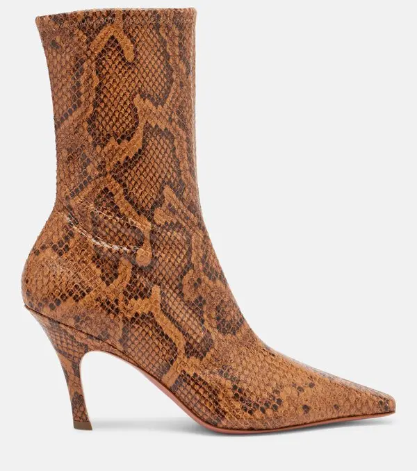 Amina Muaddi Jamie Snake-effect Leather Ankle Boots - Brown
