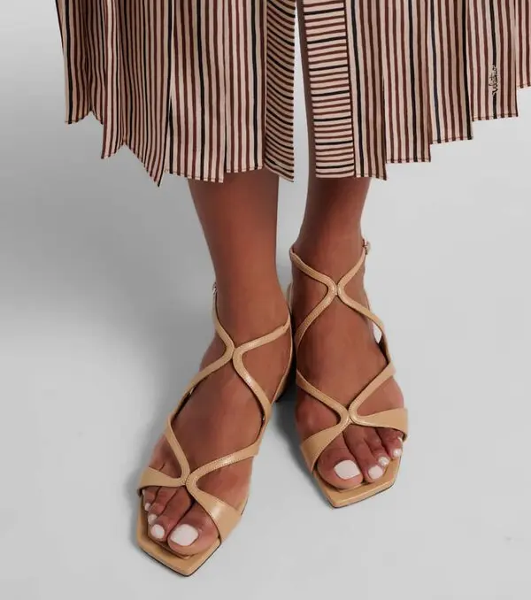 JIMMY CHOO Ayla Leather Sandals - Beige