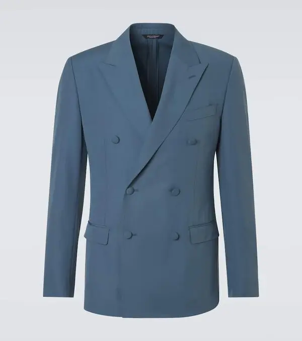 Dolce & Gabbana Double-breasted Wool Poplin Suit Jacket - Blue