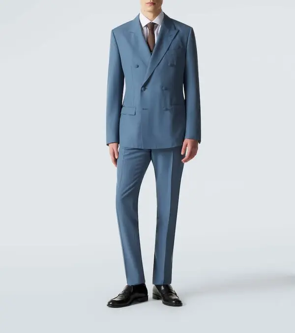 Dolce & Gabbana Double-breasted Wool Poplin Suit Jacket - Blue