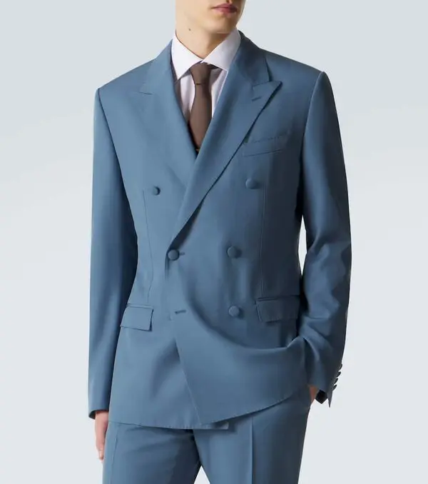Dolce & Gabbana Double-breasted Wool Poplin Suit Jacket - Blue