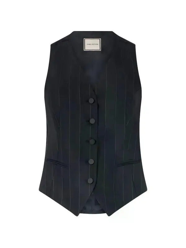 Tagliatore Pinstripe Button Vest - Black