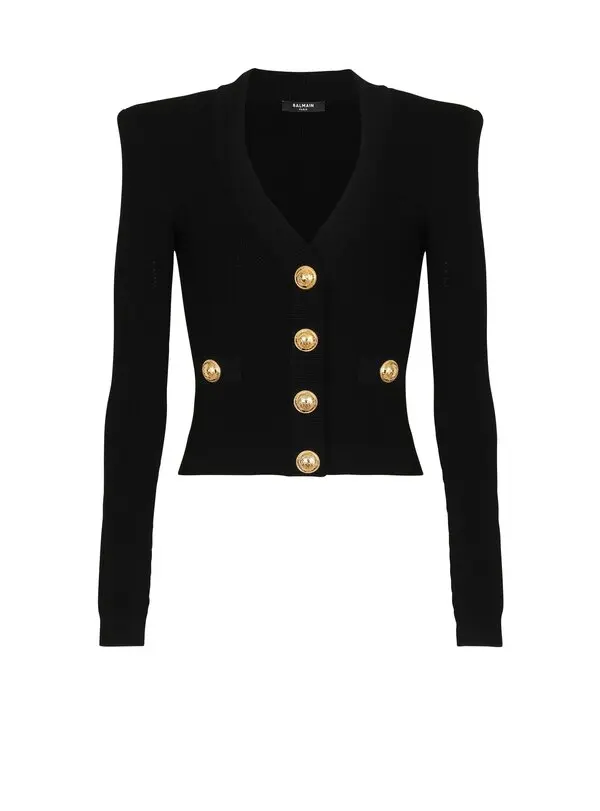 Balmain Cropped Knit Cardigan - Black