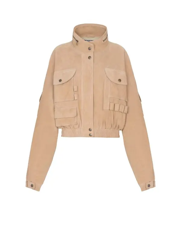 Balmain Suede Bomber Jacket - Beige
