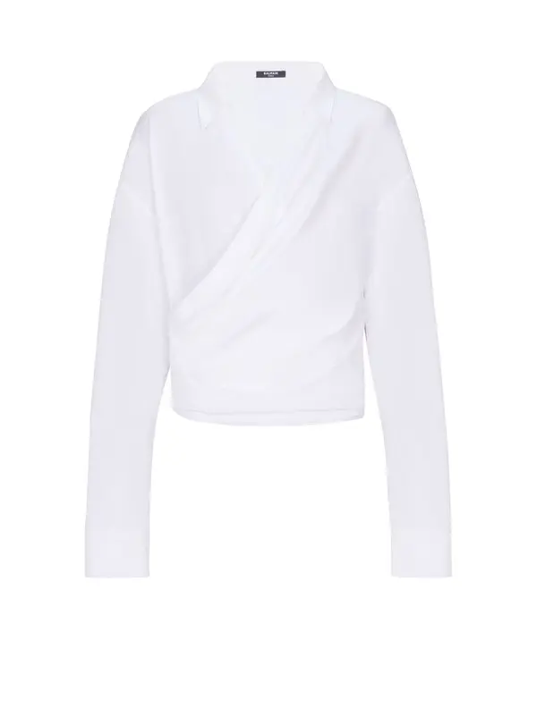Balmain Draped Cotton Poplin Shirt