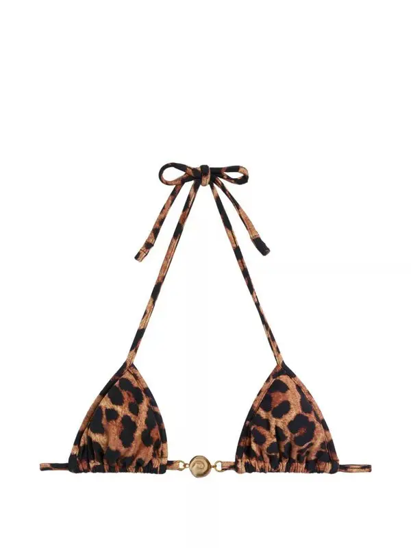 REINA OLGA Printed Triangle Bikini Top - Brown