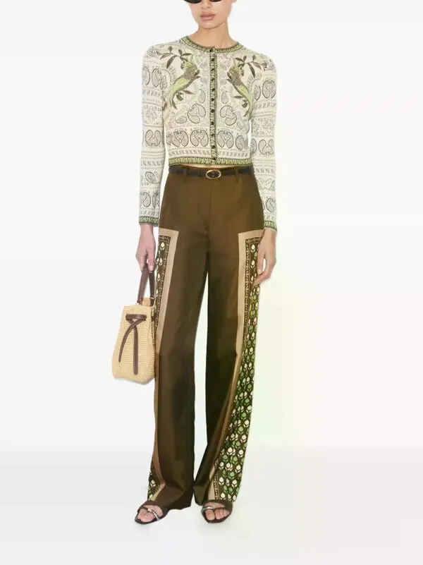 Tory Burch Chocolate Pomegranate Print Satin Pants - Brown