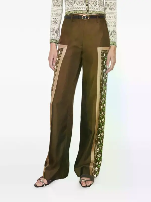 Tory Burch Chocolate Pomegranate Print Satin Pants - Brown