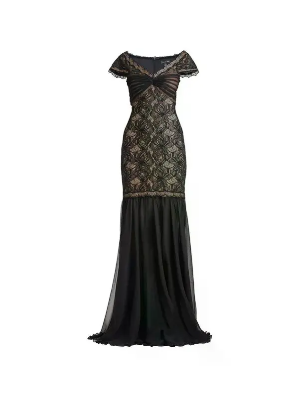 Tadashi Shoji Lace Striped Dress - Black