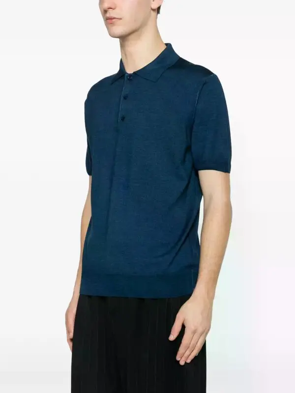 Canali Button Short-sleeve Polo Shirt - Blue