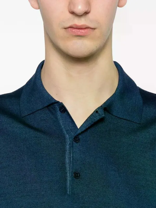Canali Button Short-sleeve Polo Shirt - Blue