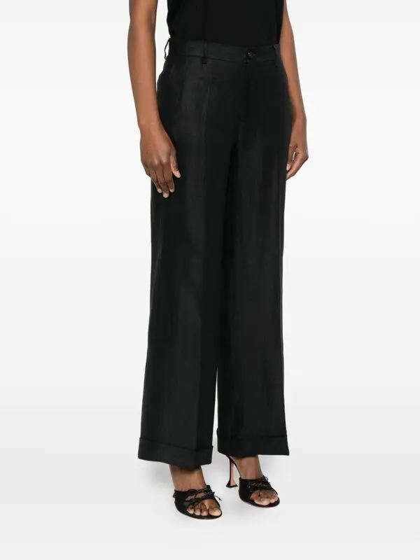 L.B.M. 1911 Linen Trousers With Cuffed Hem - Black