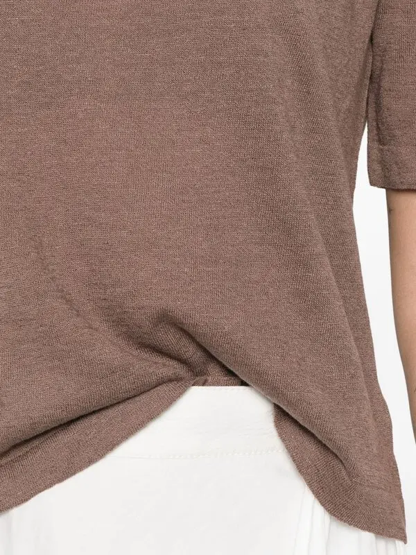 BASE Linen And Cotton Blend Sweater - Brown