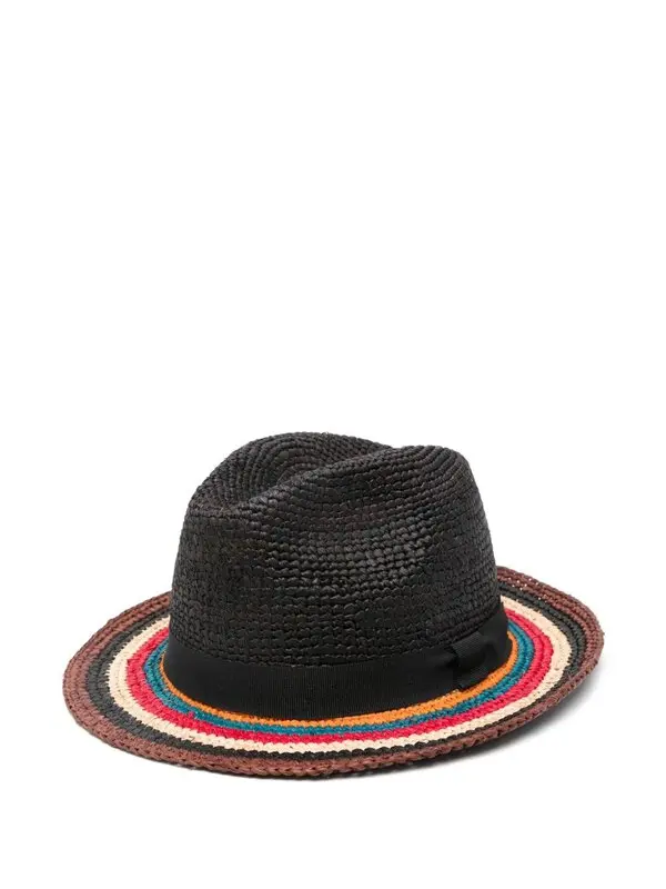 Paul Smith Straw Hat With Curved Brim - Black
