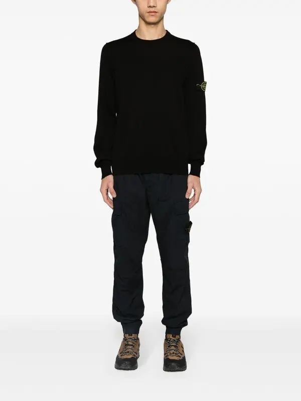 Stone Island Crew Neck Sweater With Logo - Black