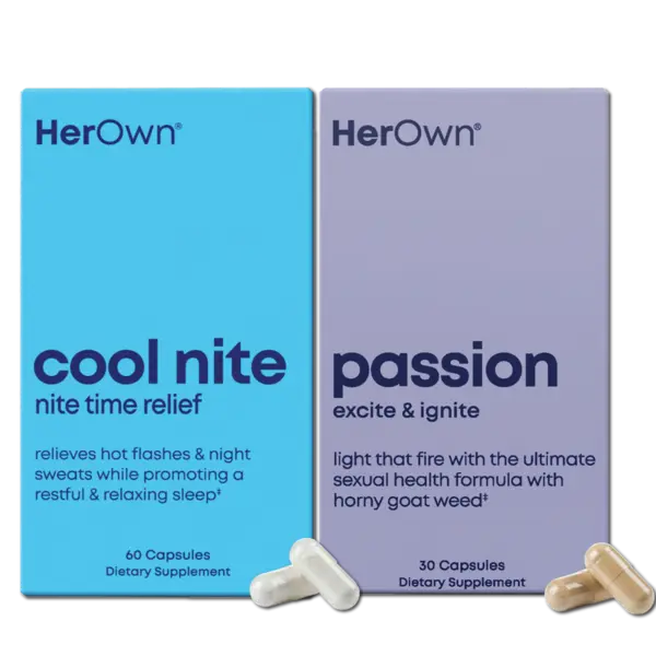 HER OWN Cool Nite + Passion Capsules: Nighttime Menopause Relief & Intimacy Support Bundle - One-color