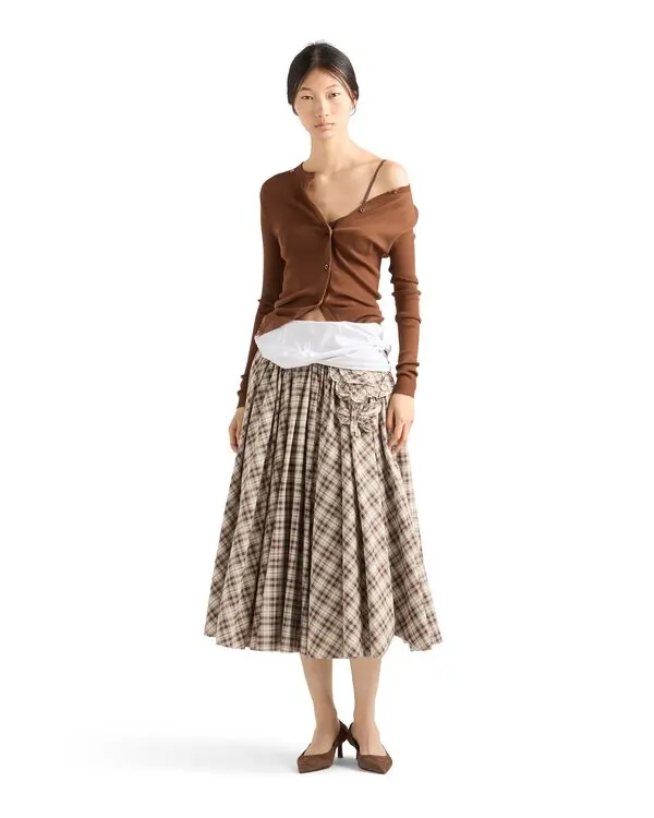 Prada Embroidered Checked Poplin Dress - Neutral