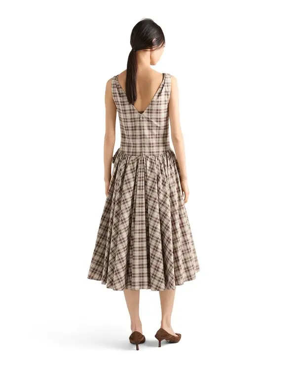 Prada Embroidered Checked Poplin Dress - Neutral