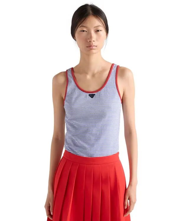 Prada Striped Cotton Jersey Tank Top - Light Blue